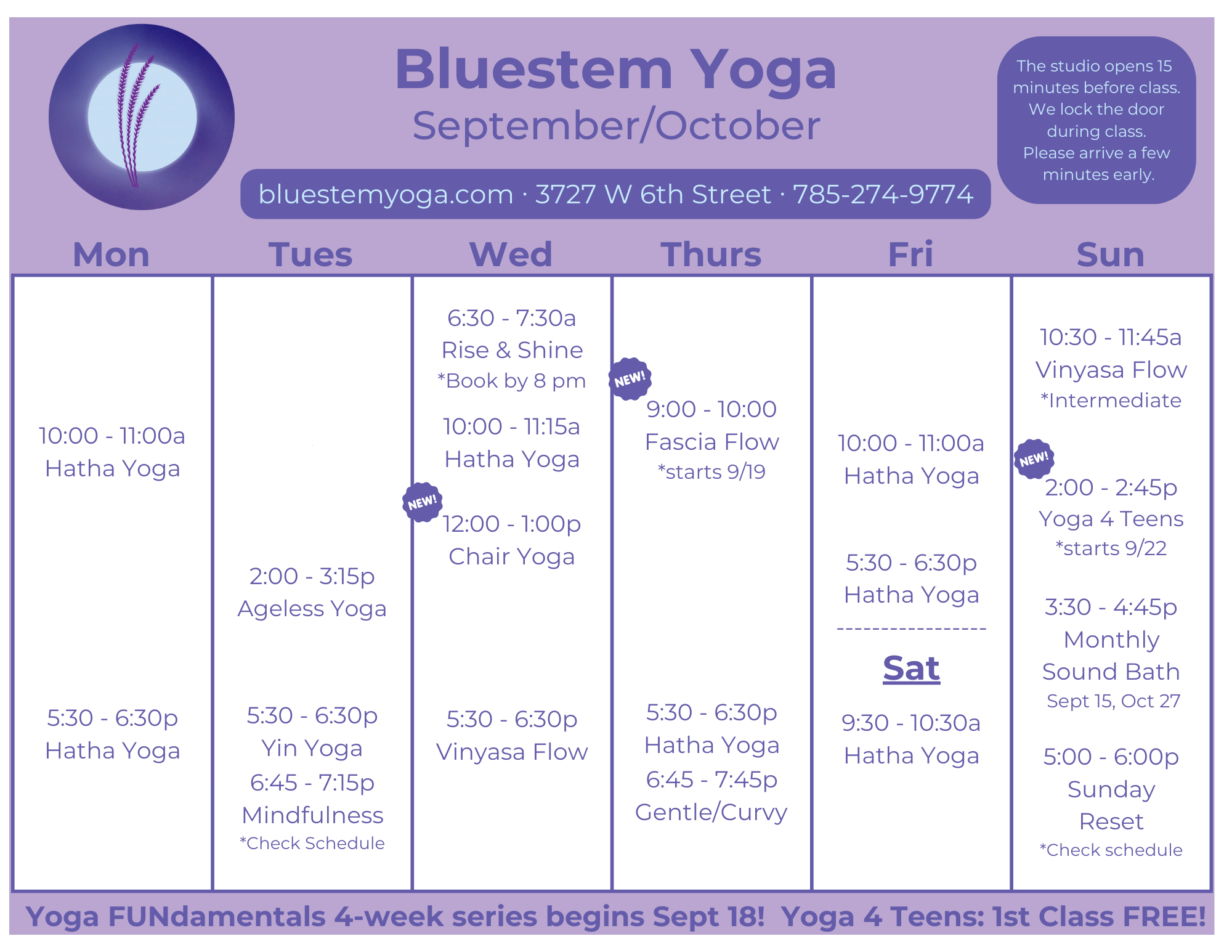Weekly Schedule Static — Bluestem Yoga