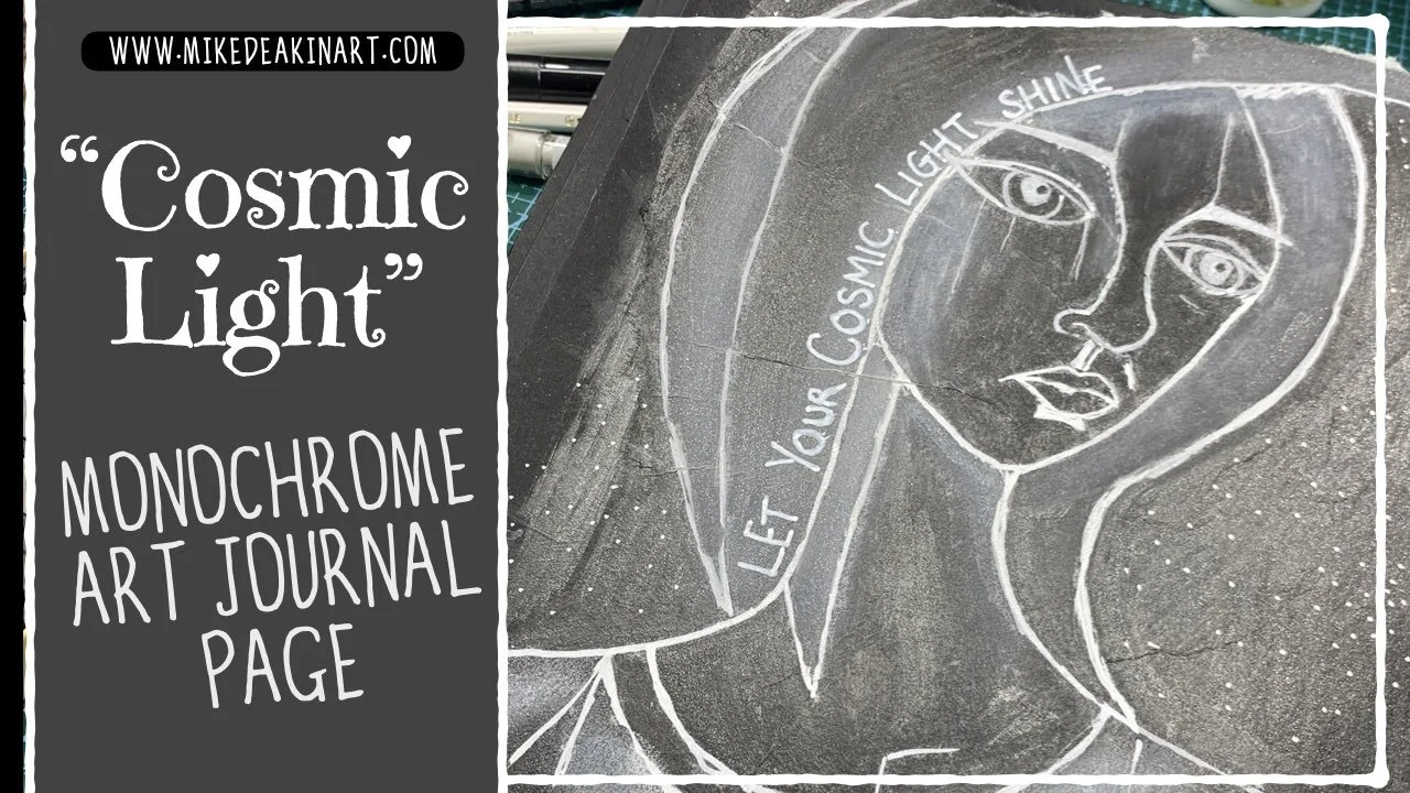 "Cosmic Light" - Monochrome Art Journal Page — Mike Deakin Art