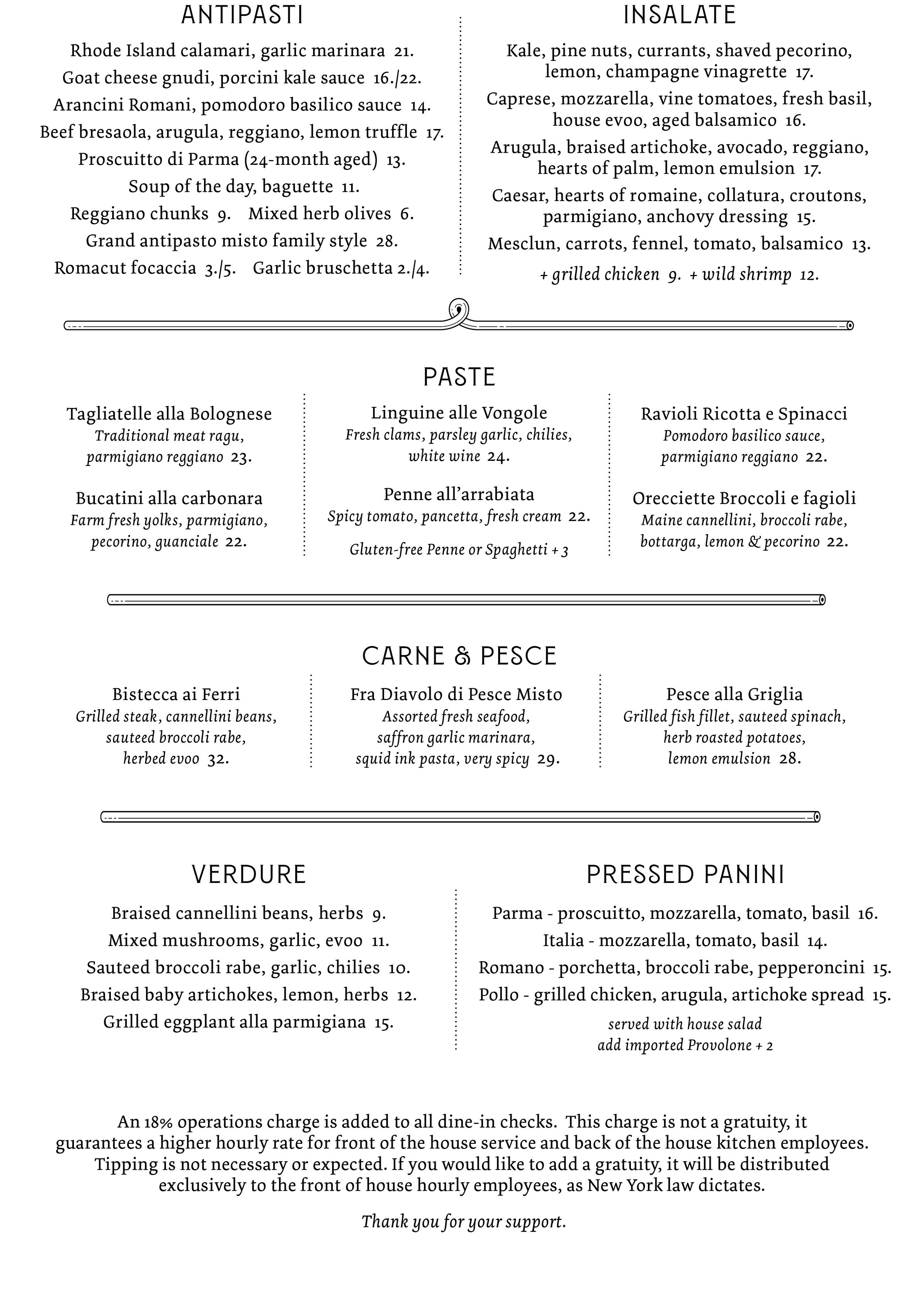 Dinner Menu GioBatta