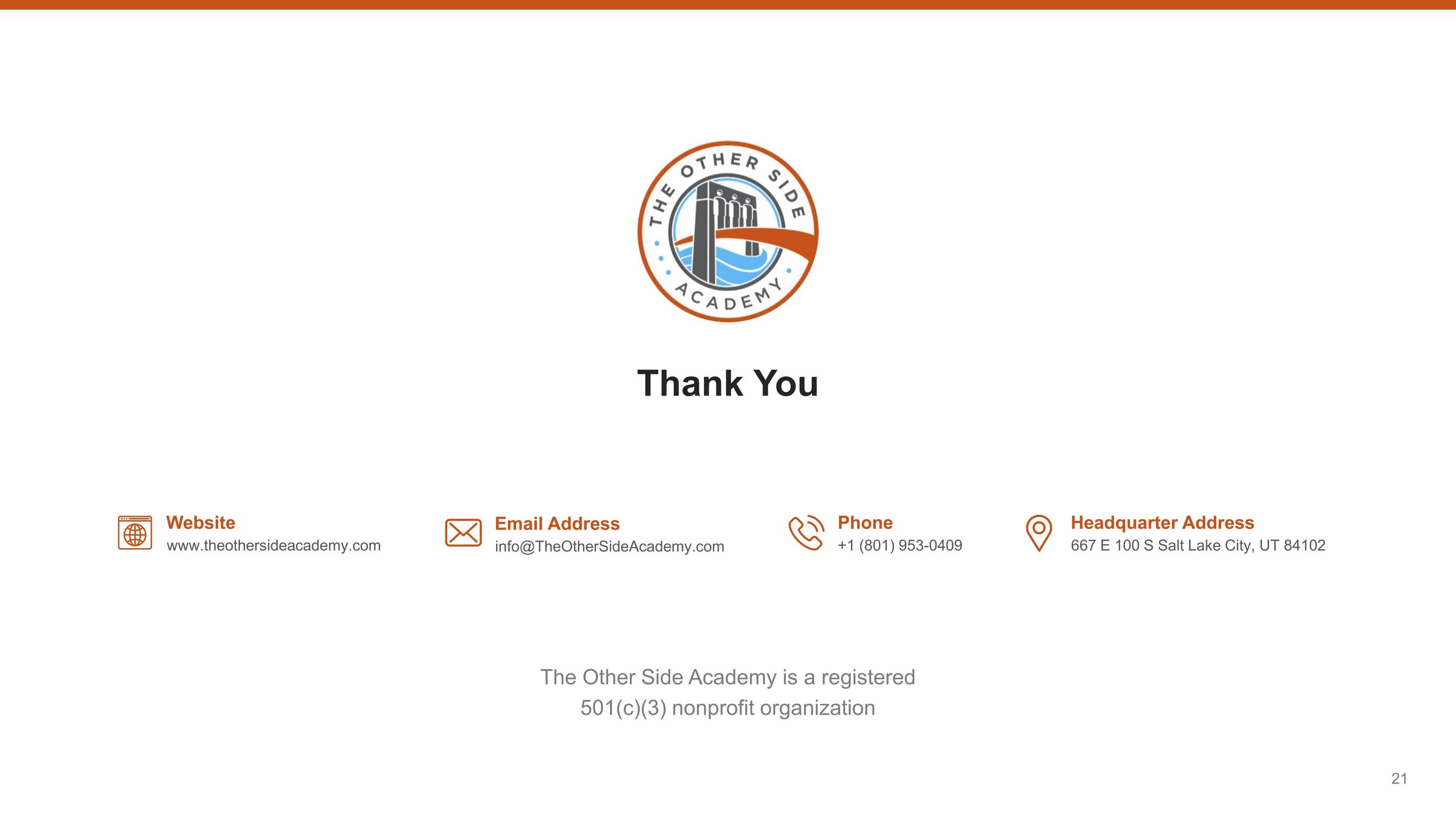 Financial Information — The Other Side Academy