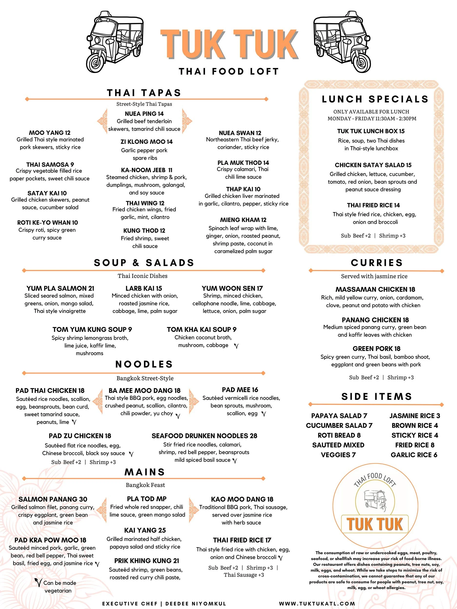 MENU — Tuk Tuk Thai Food Loft | Atlanta