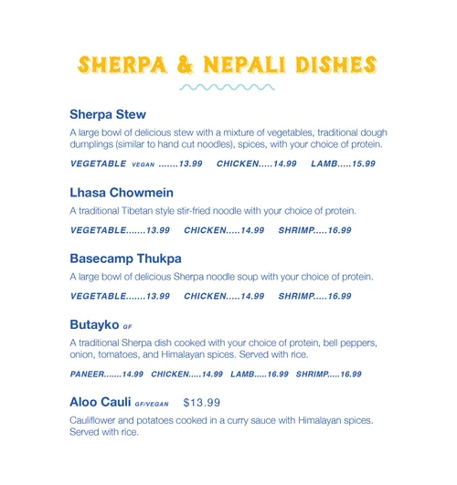Menu — Everest Sherpa Restaurant Ann Arbor