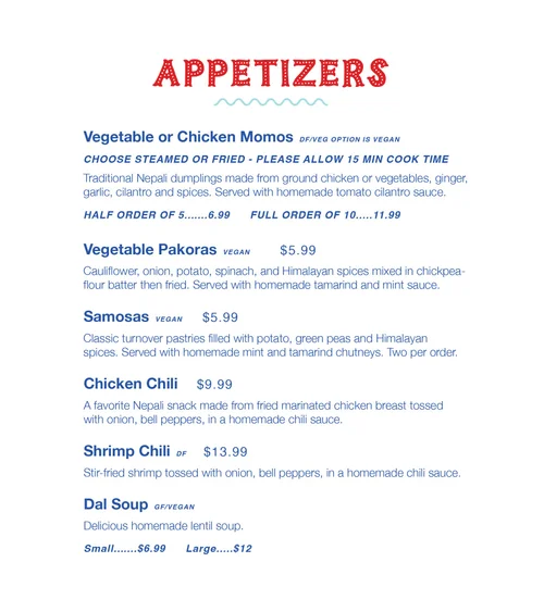 Menu — Everest Sherpa Restaurant Ann Arbor
