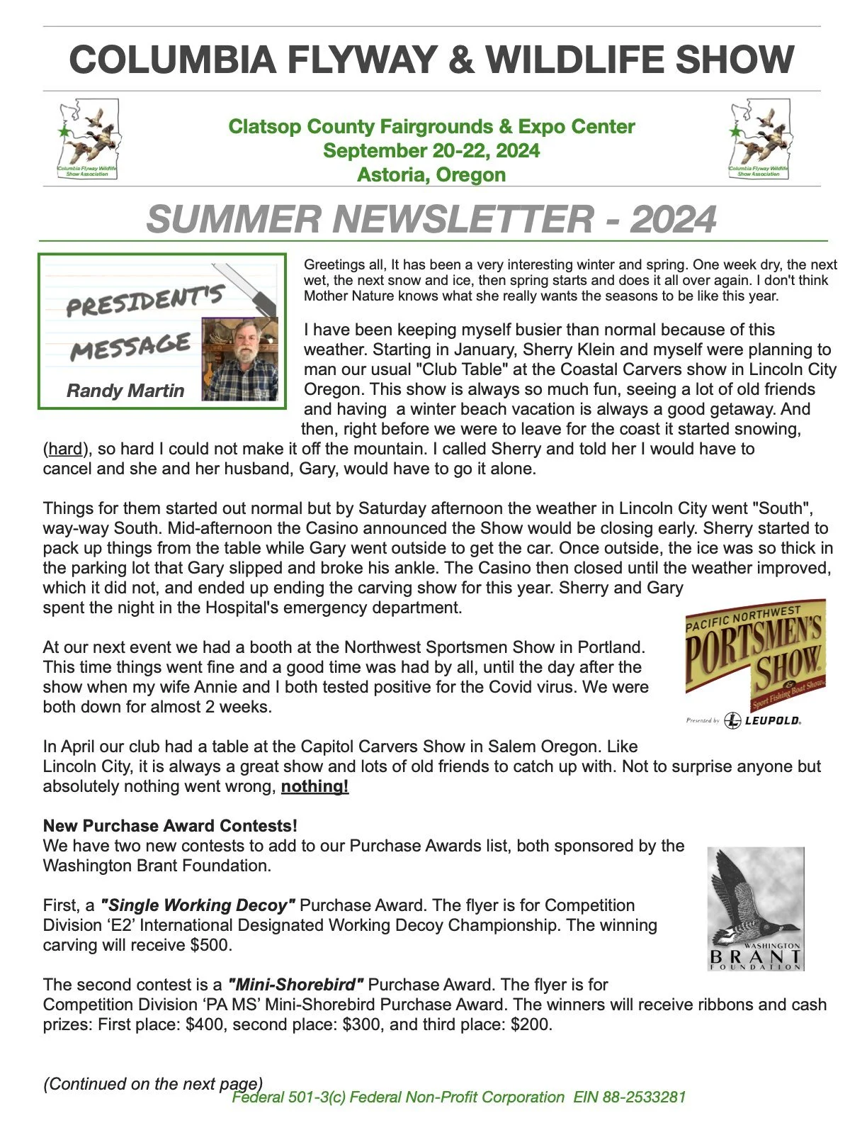 Summer 2024 Newsletter — Columbia Flyway Wildlife Show
