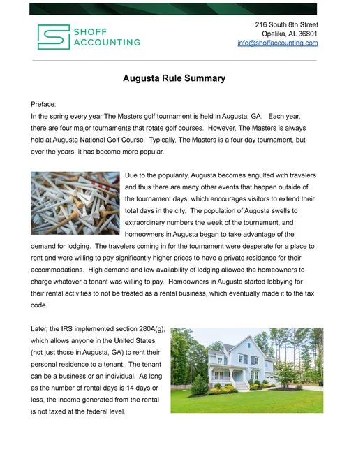 Augusta Rule Summary — Accounting For Business Owners - Shoff Accounting