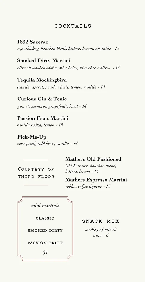 Menu — The Phoenix Jazz Club