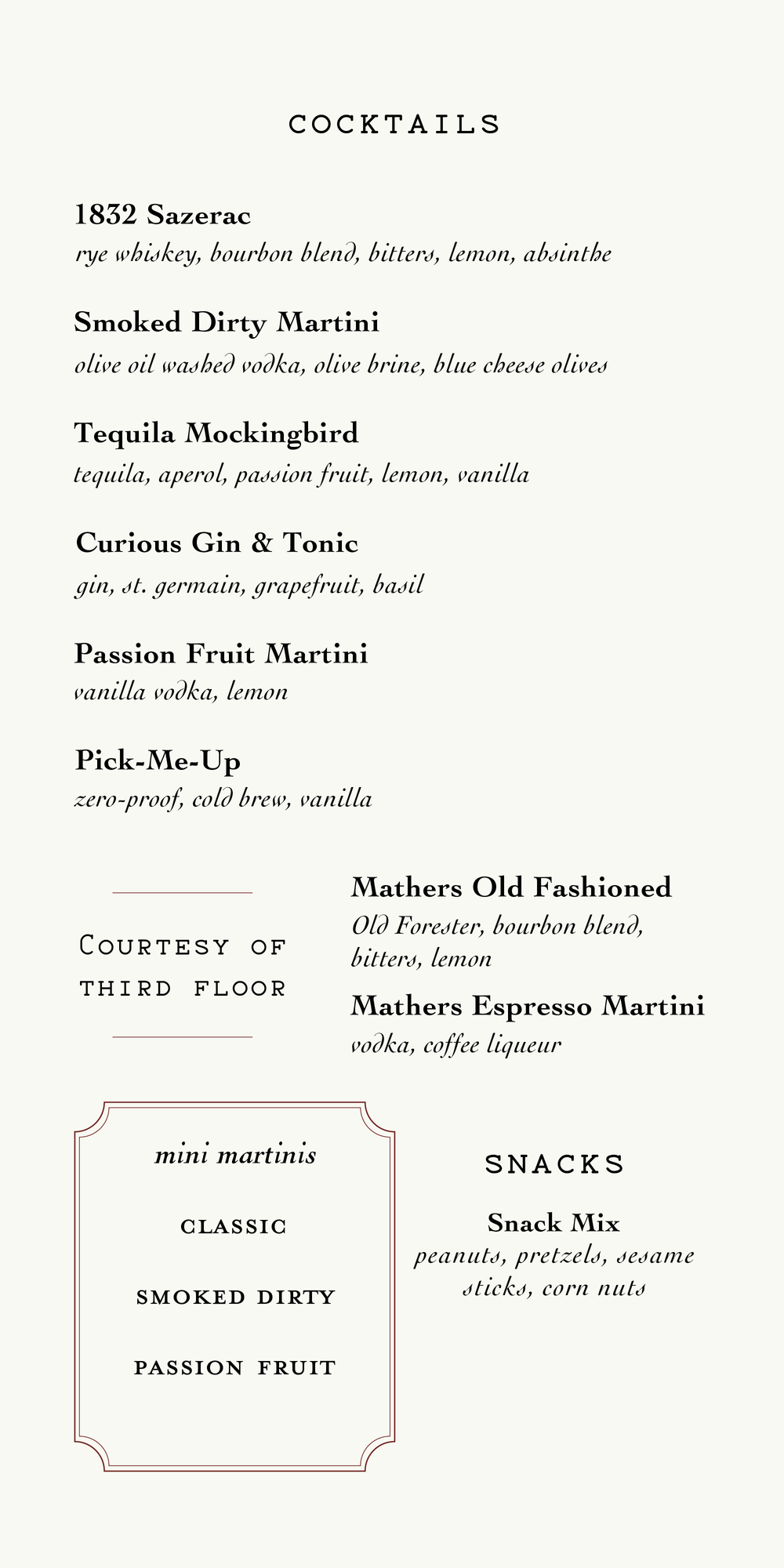 Menu — The Phoenix Jazz Club