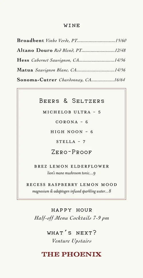 Menu — The Phoenix Jazz Club