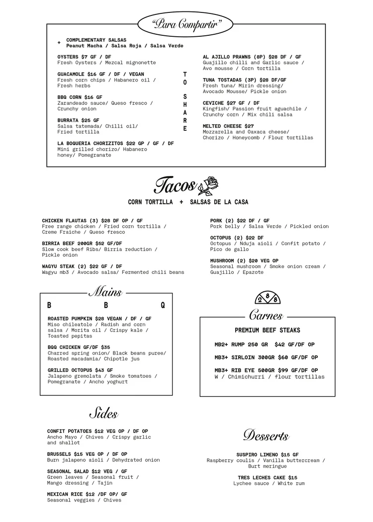 Menu — Carbon Mexican Woodfire