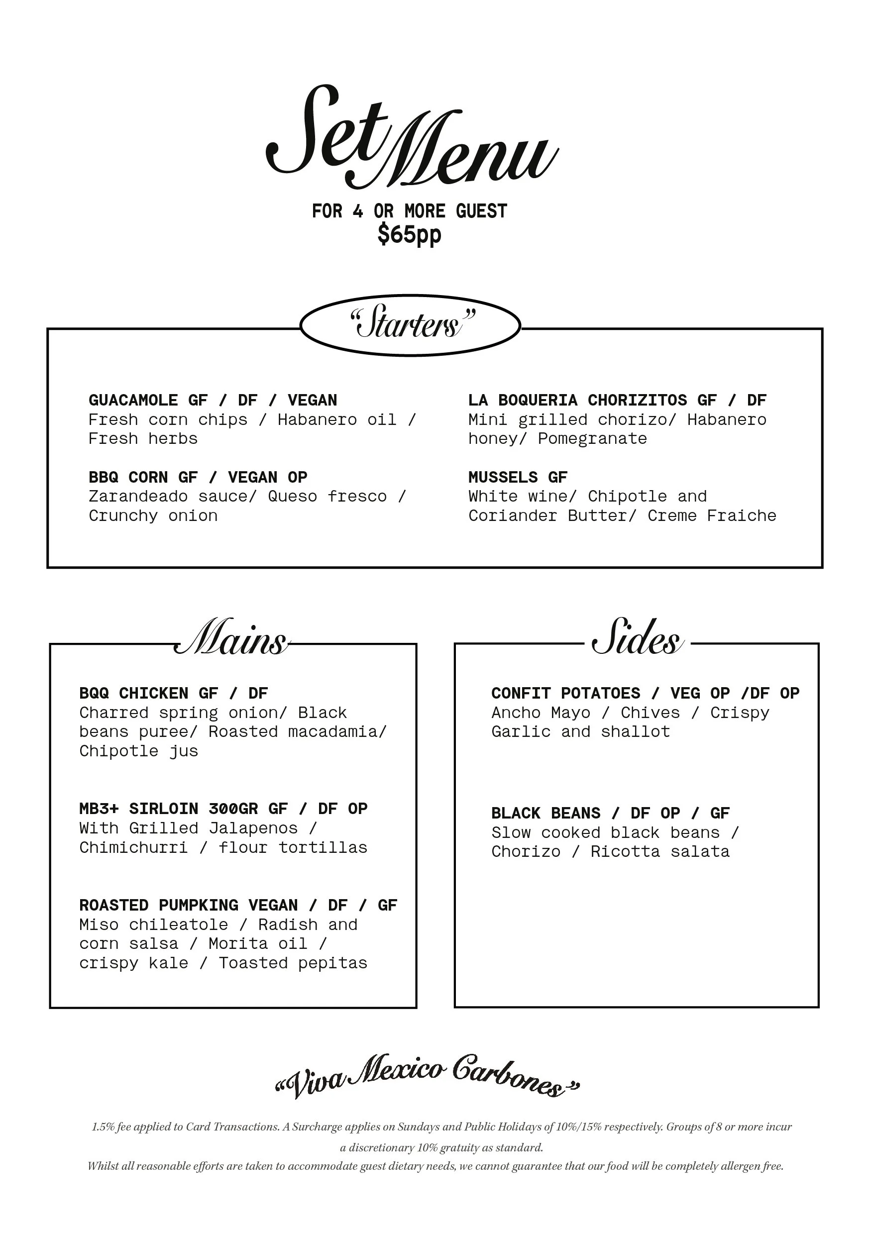 Set Menu Info — Carbon Mexican Woodfire