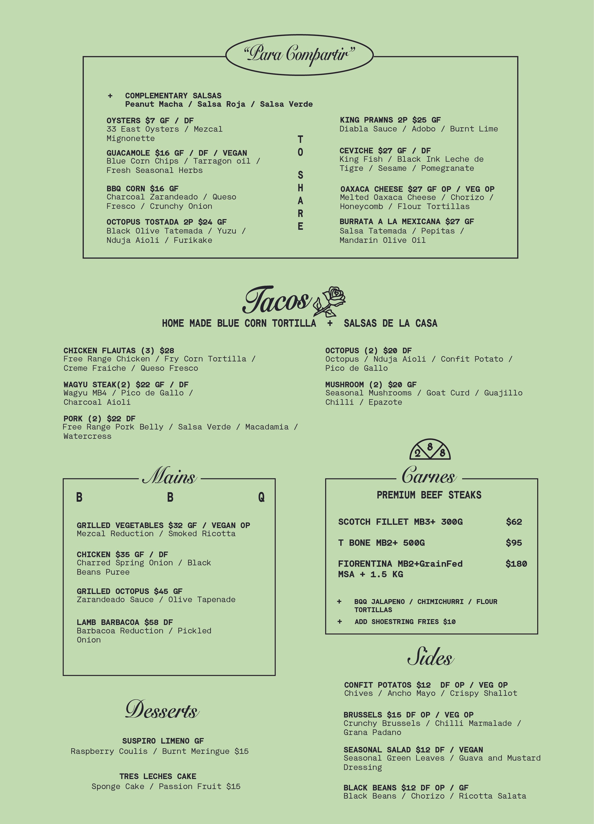 Menu — Carbon Mexican Woodfire