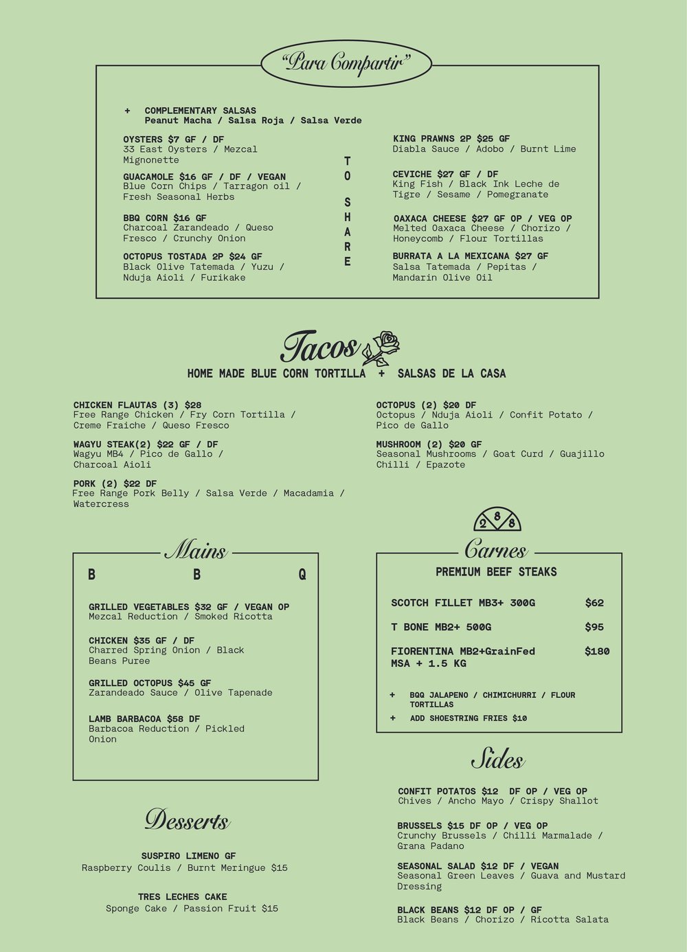 Menu — Carbon Mexican Woodfire