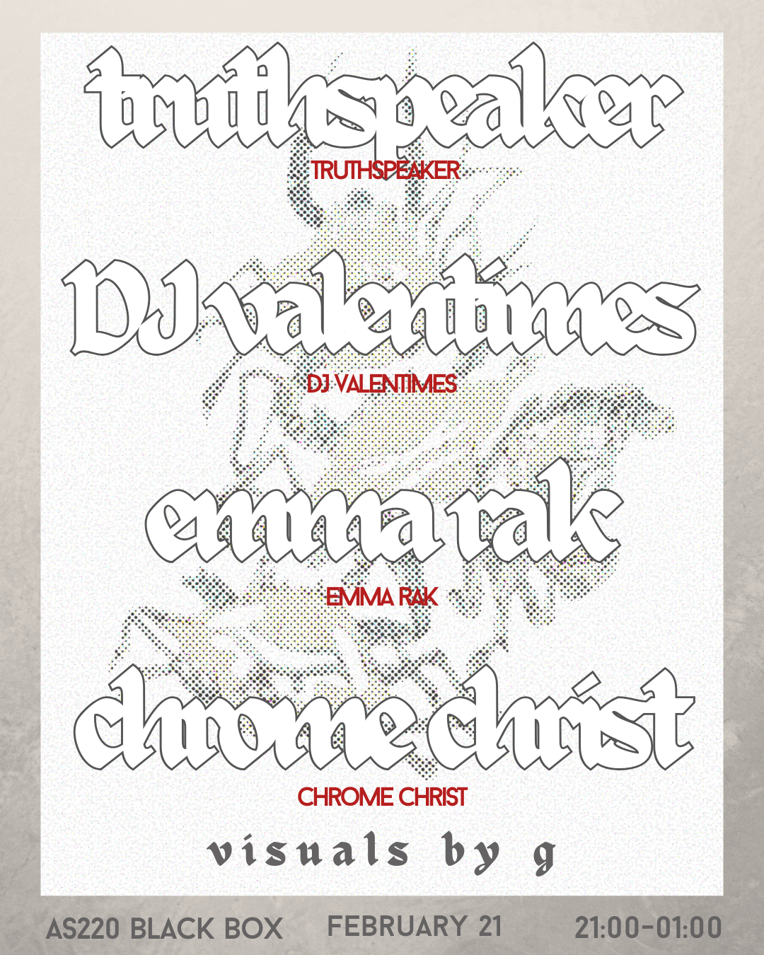 AS220 Calendar — truthspeaker + DJ VALENTIMES + Emma Rak b2b Chrome Christ