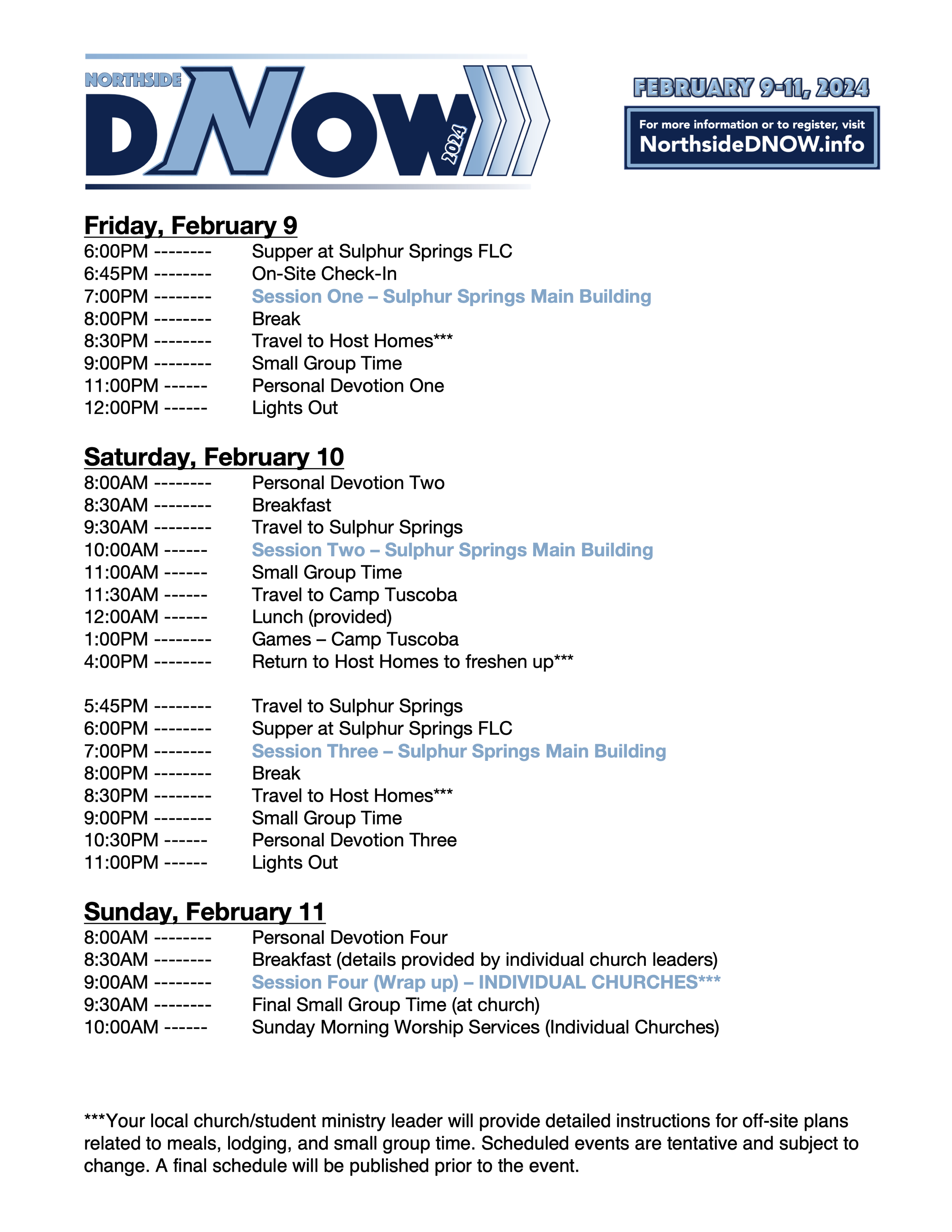 Northside DNOW Schedule — Northside DNOW