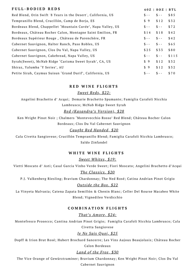 Menus — The Southern Cellar