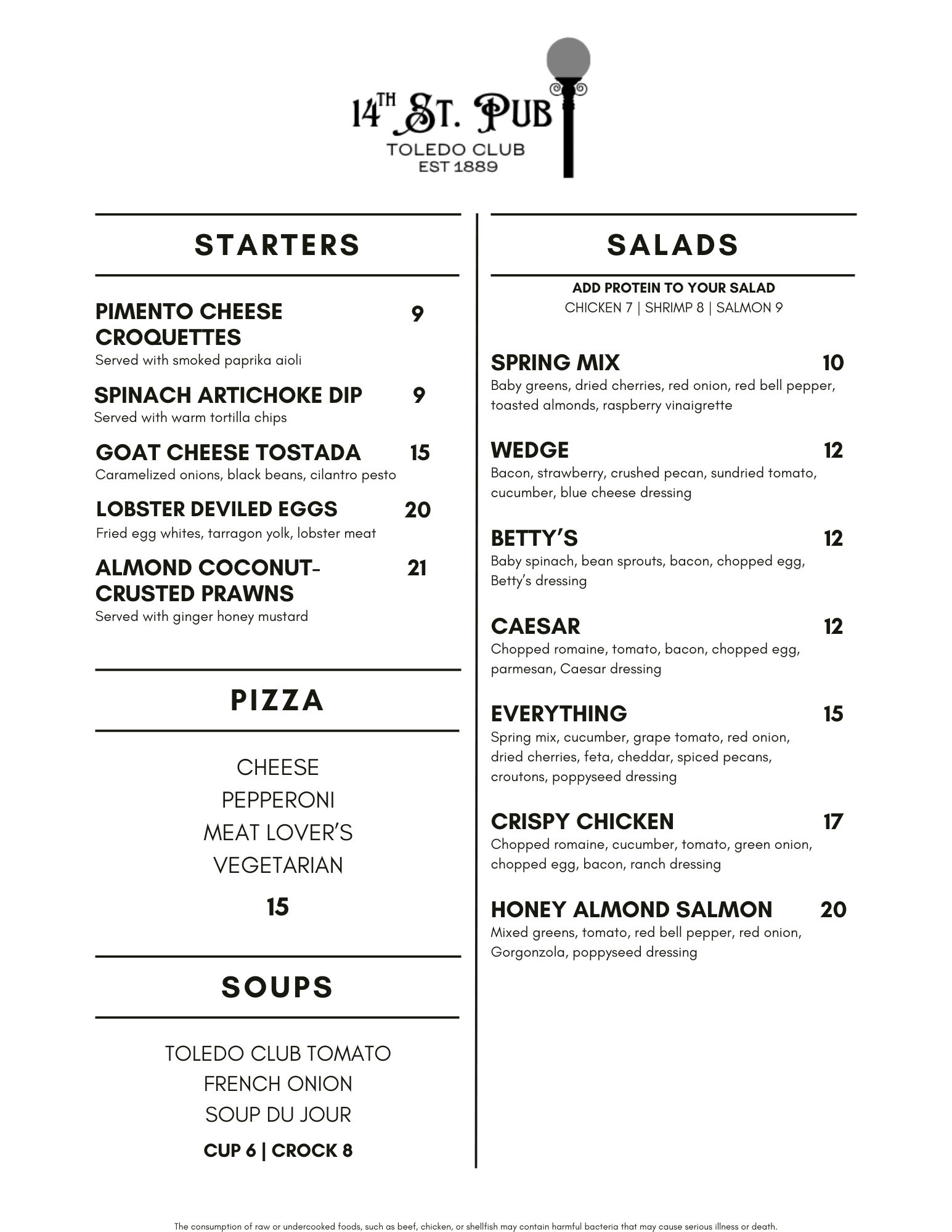 Menu 1 — The Toledo Club