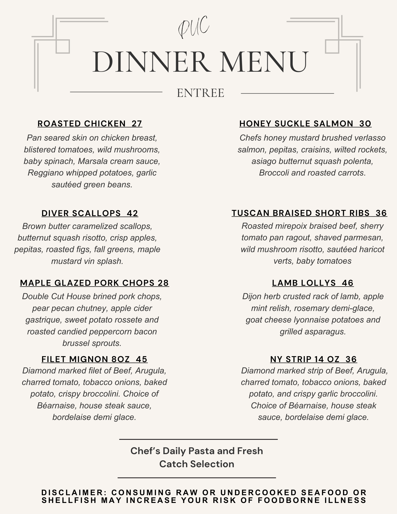 Menu 1 — Pelican Yacht Club