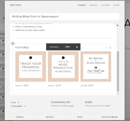 Writing Blog Posts in Squarespace | byRosanna