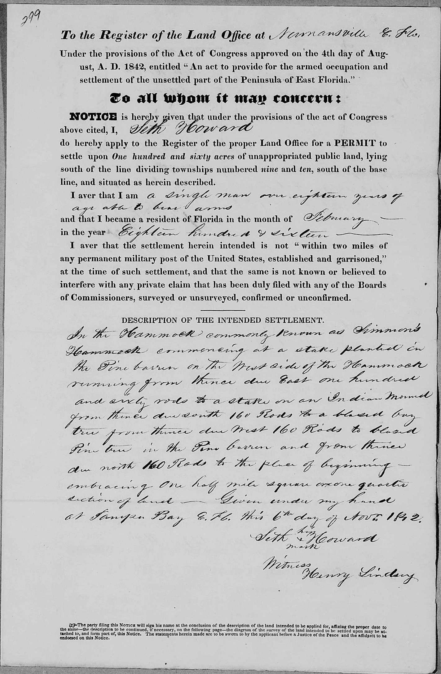 Index of Settlers’ Land Applications in Florida through the Armed ...
