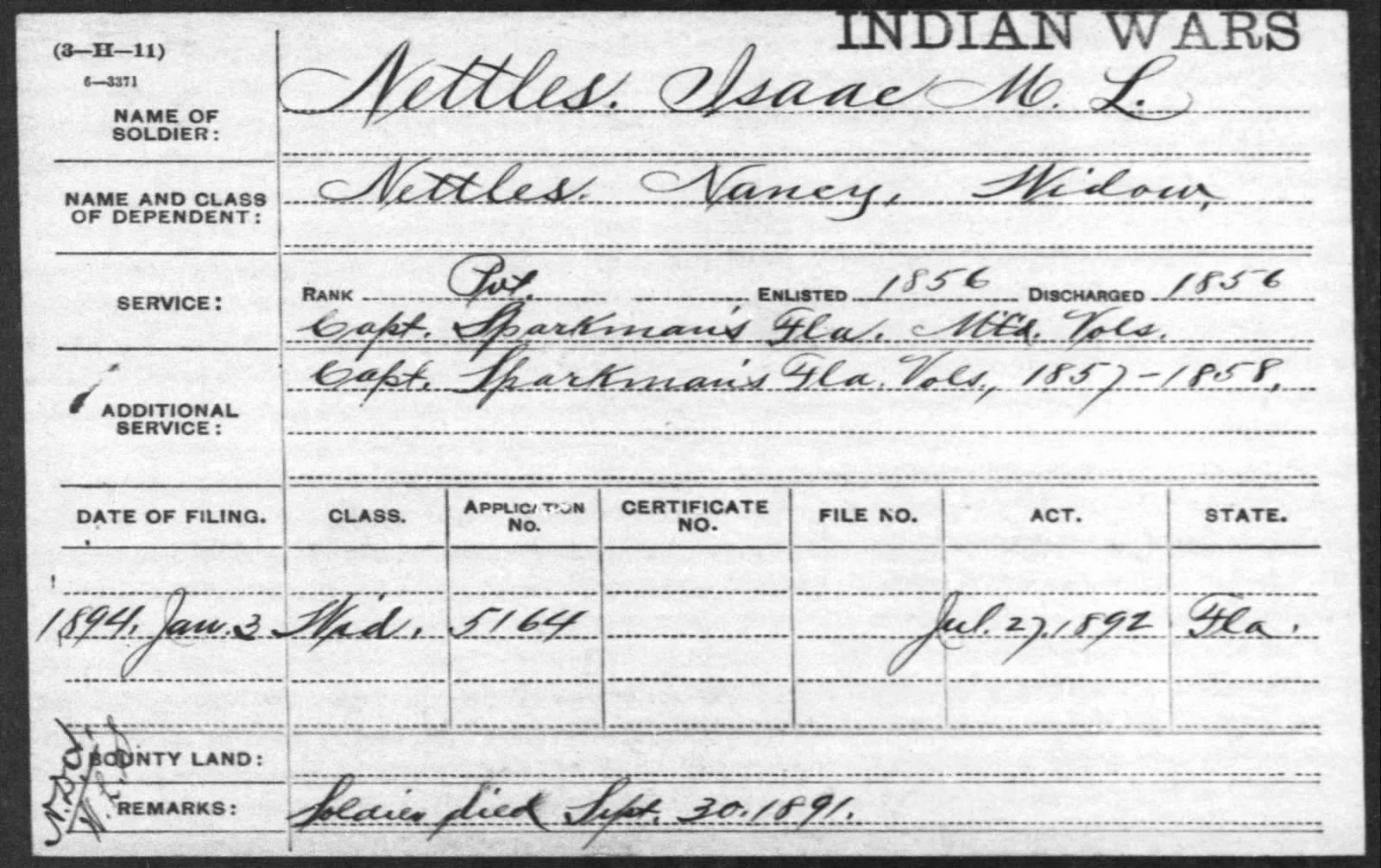 Pension Application for Nancy Weeks Nettles, Widow of Isaac M L Nettles ...