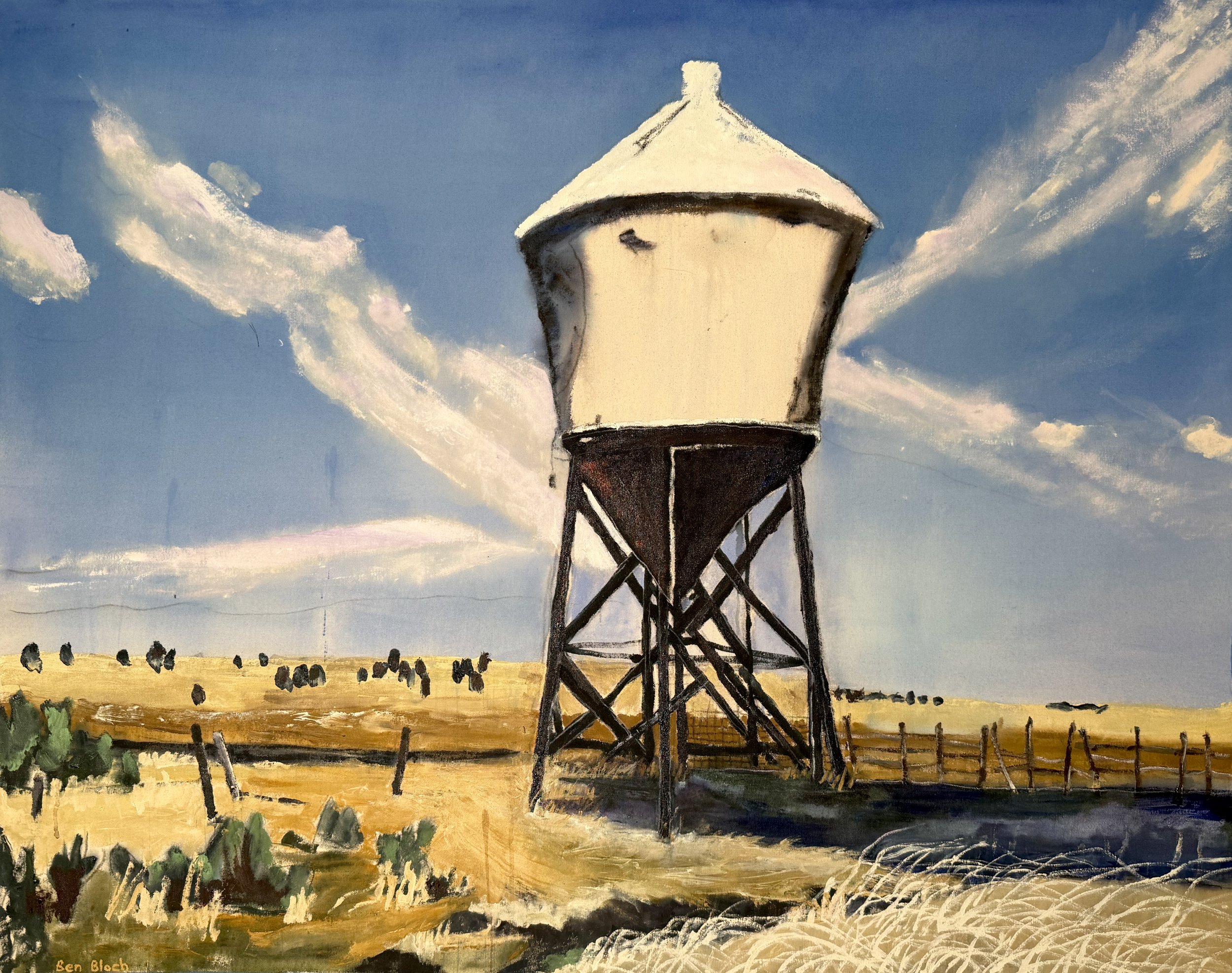 Painting of a rural water tower — BEN BLOCH