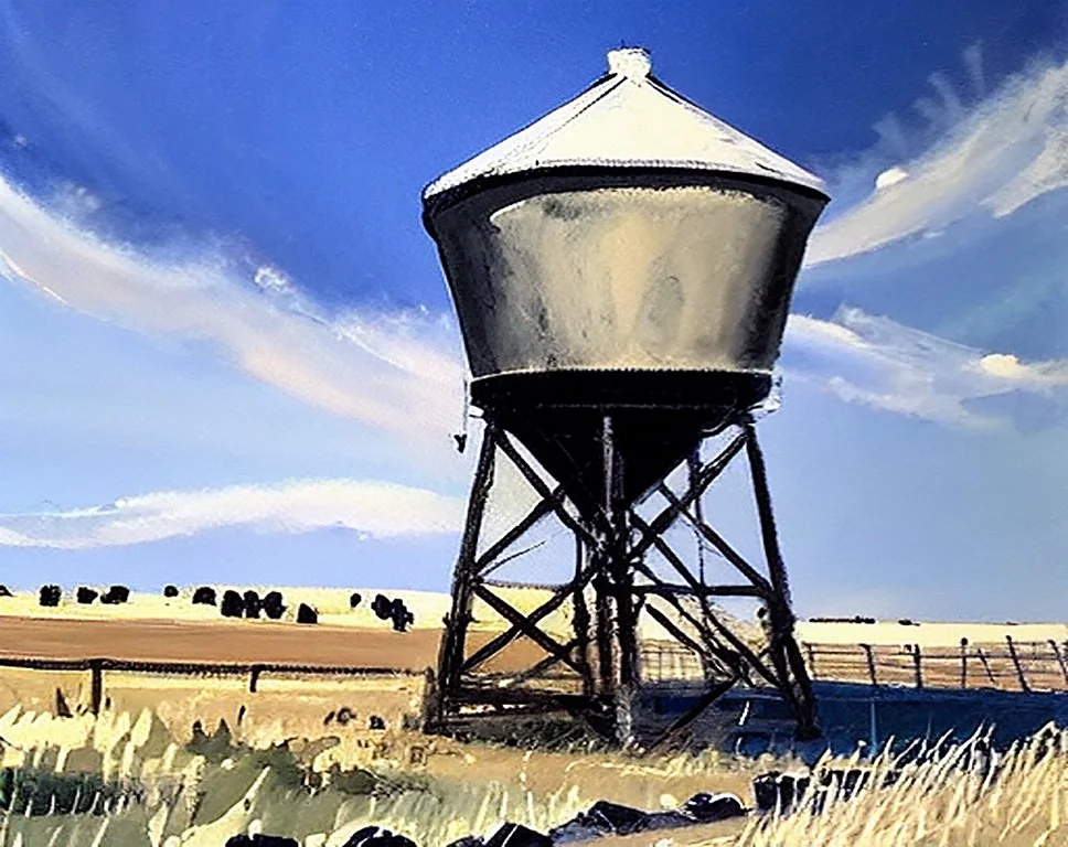 Painting of a rural water tower — BEN BLOCH