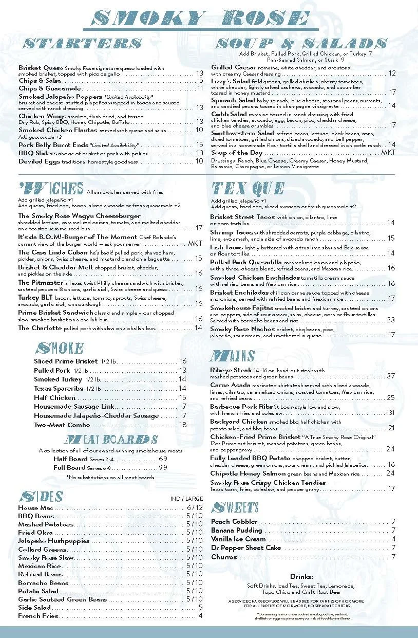 Smoky Rose Dinner and Lunch Menu — Smoky Rose
