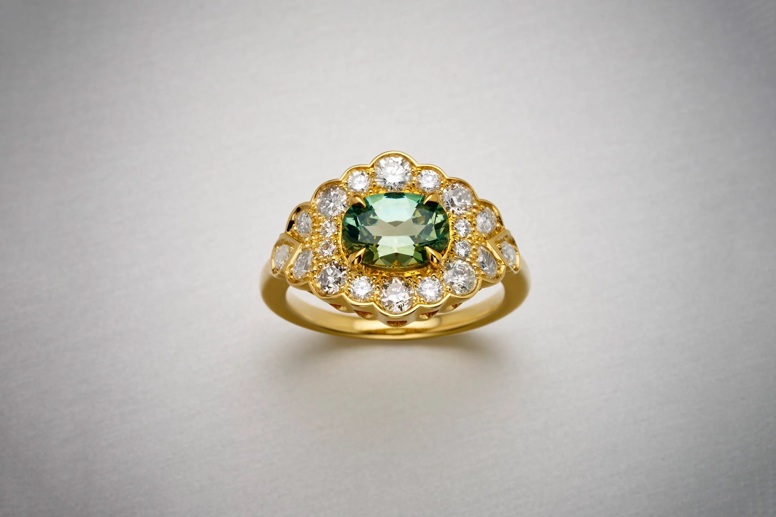 Green Australian Sapphire and Diamond Art Deco Inspired Engagement Ring ...