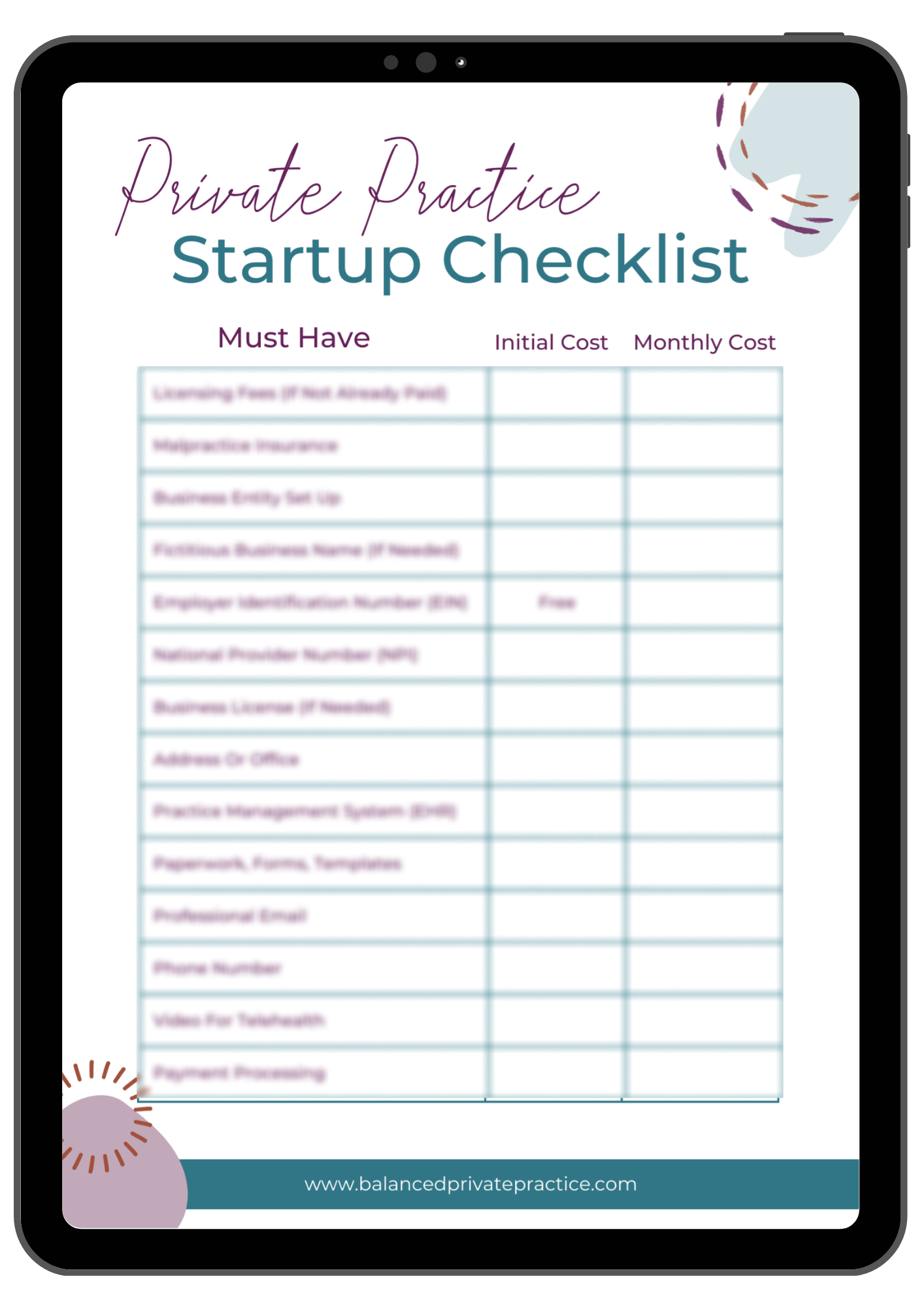 Startup Checklist — Balanced Private Practice