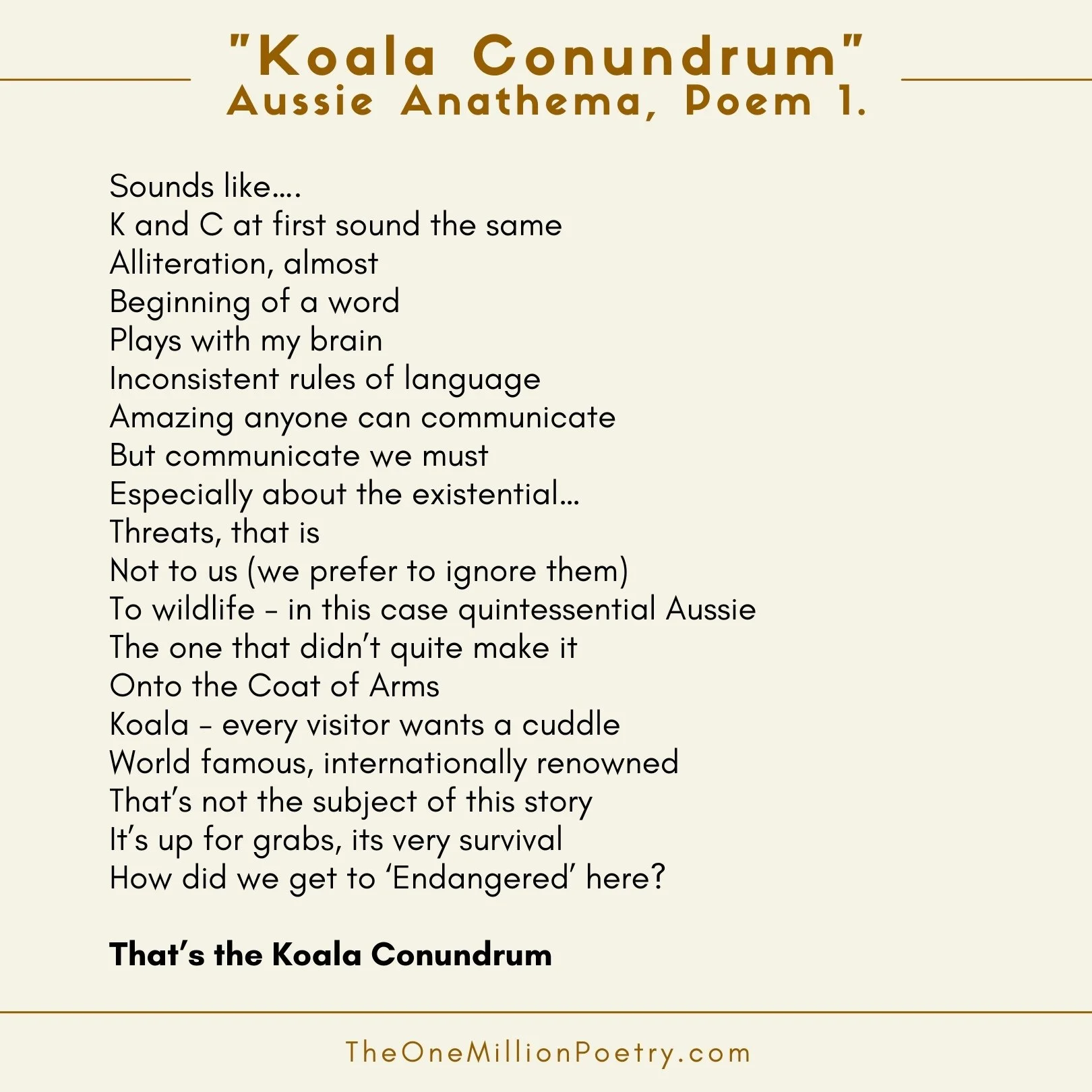 “Koala Conundrum” | Aussie Anathema, Poem 1. — Endangered Wildlife Poetry