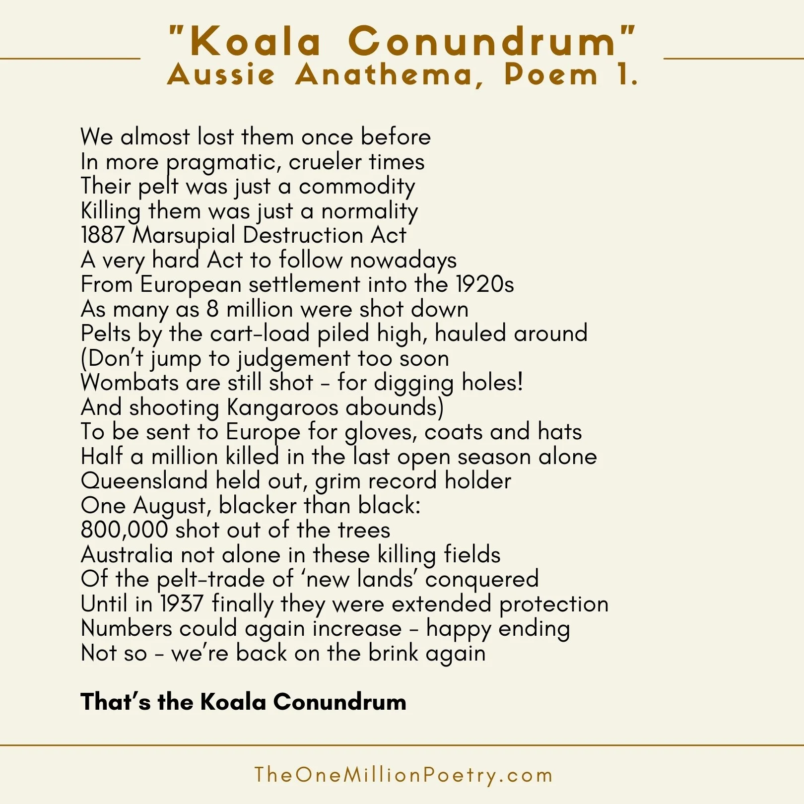 “Koala Conundrum” | Aussie Anathema, Poem 1. — Endangered Wildlife Poetry