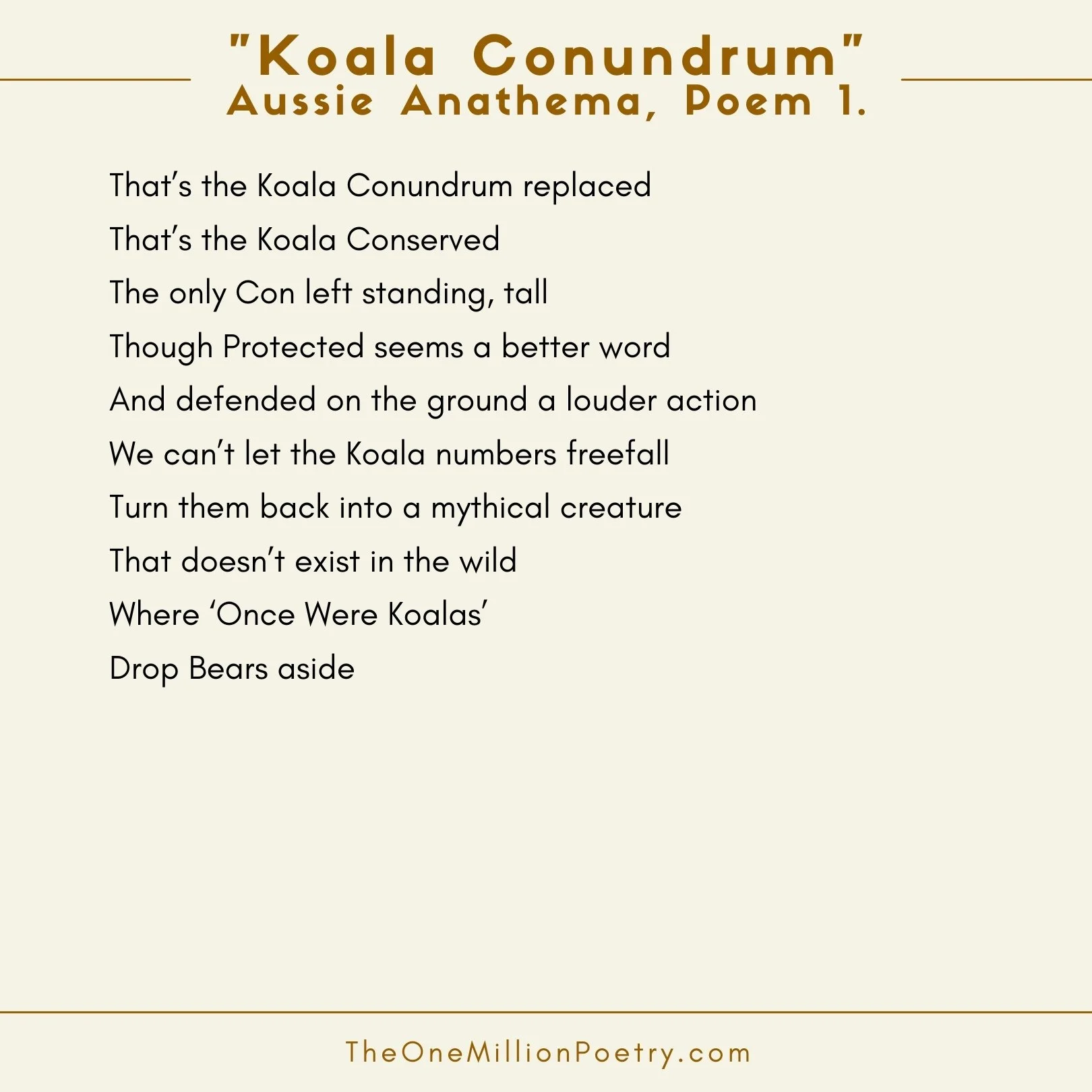 “Koala Conundrum” | Aussie Anathema, Poem 1. — Endangered Wildlife Poetry