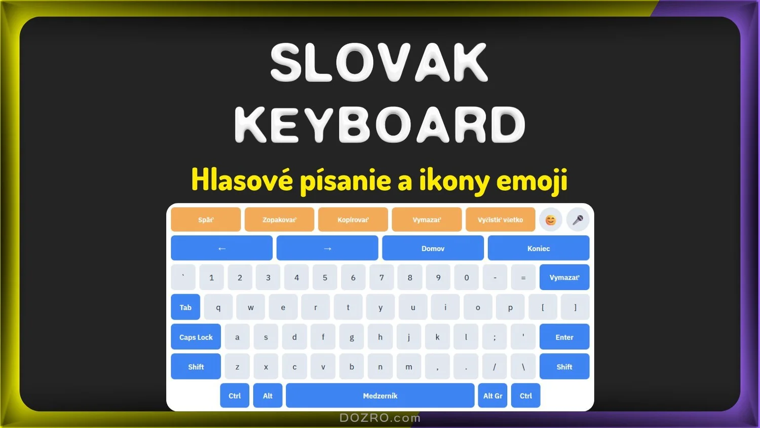 Slovenská virtuálna klávesnica s hlasovým písaním a ikonami emotikonov ...