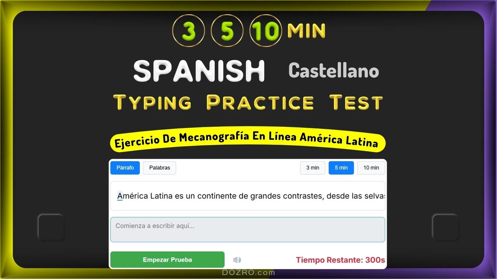 Latin-American Spanish Typing Test 3, 5, 10 Min – Test De Tipeo América ...