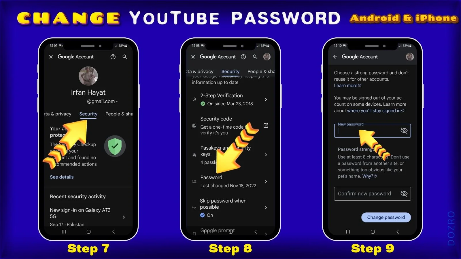 9 Quick Steps to Change YouTube Password on Android & iPhone App — DOZRO