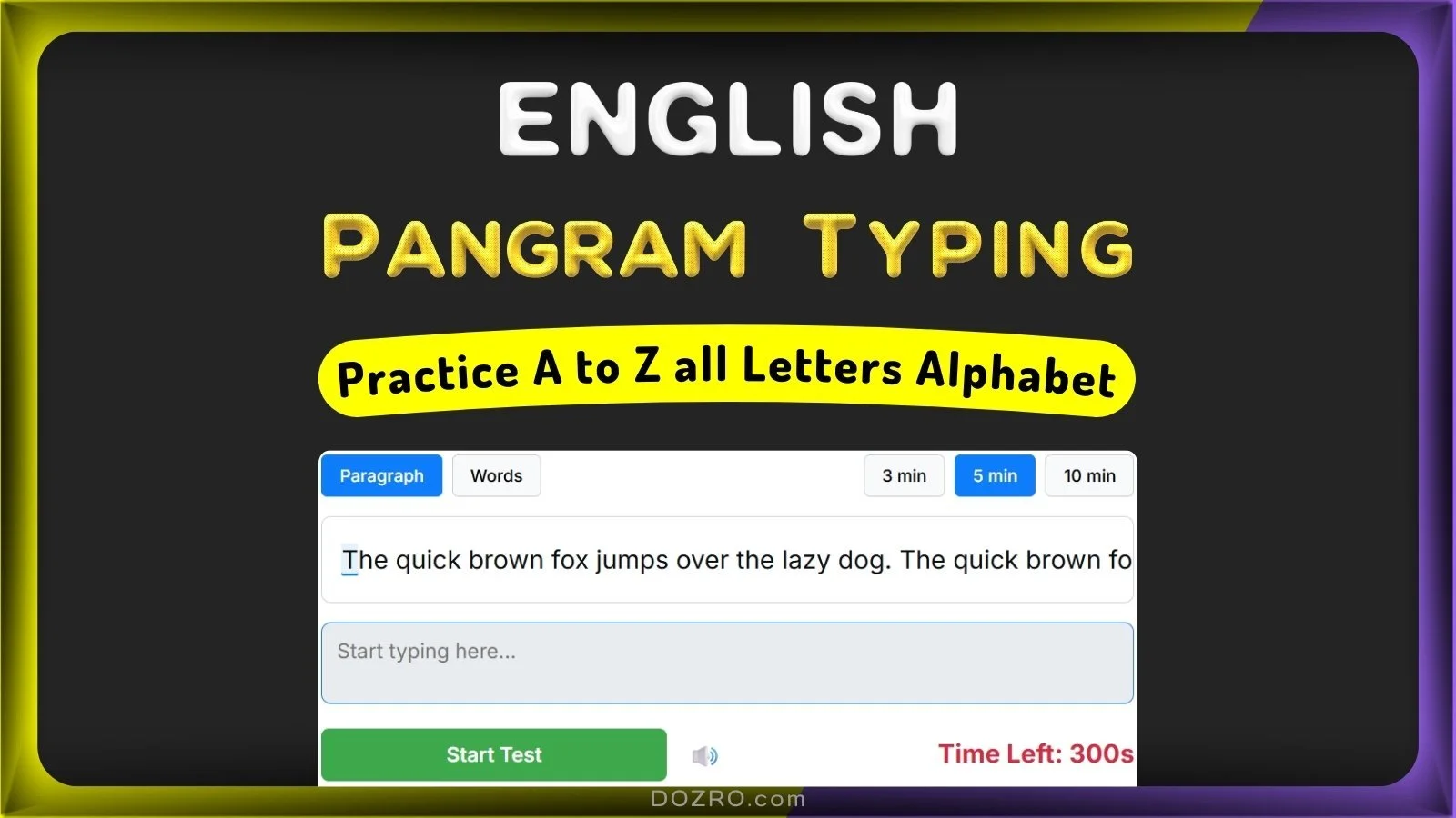 Practice A to Z Typing – All 26 Letters Pangram Speed Test Online — DOZRO