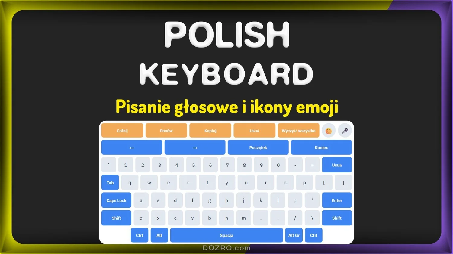 Polska wirtualna klawiatura z pisaniem głosowym i ikonami Emoji ...