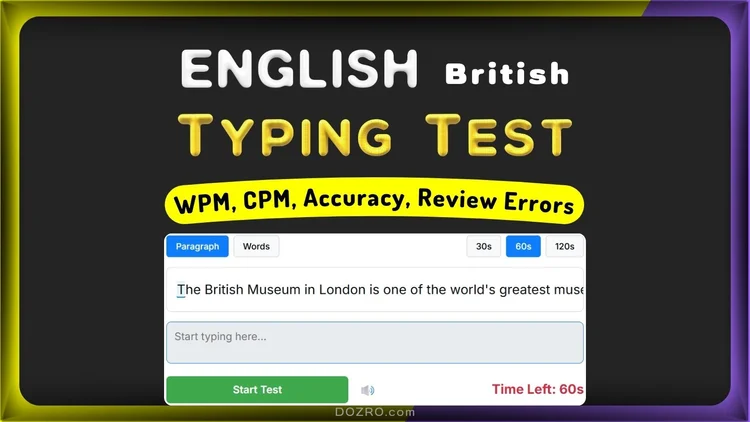 UK British English Typing Test – 30s, 60s, 120s – Track WPM Speed ...
