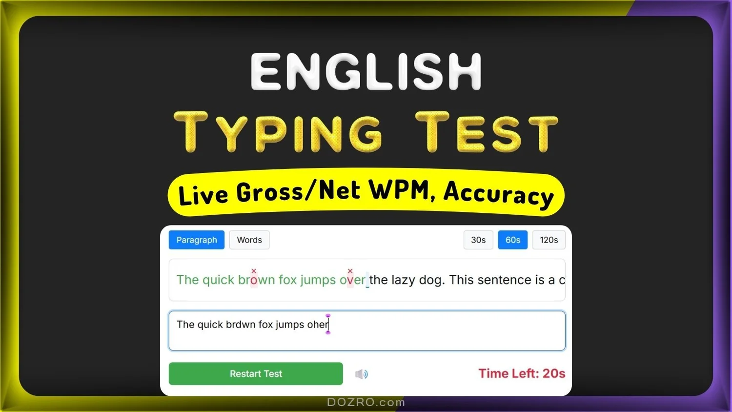 English Typing Speed Test – 30s, 60s, 120s Online | Online Free Typing ...