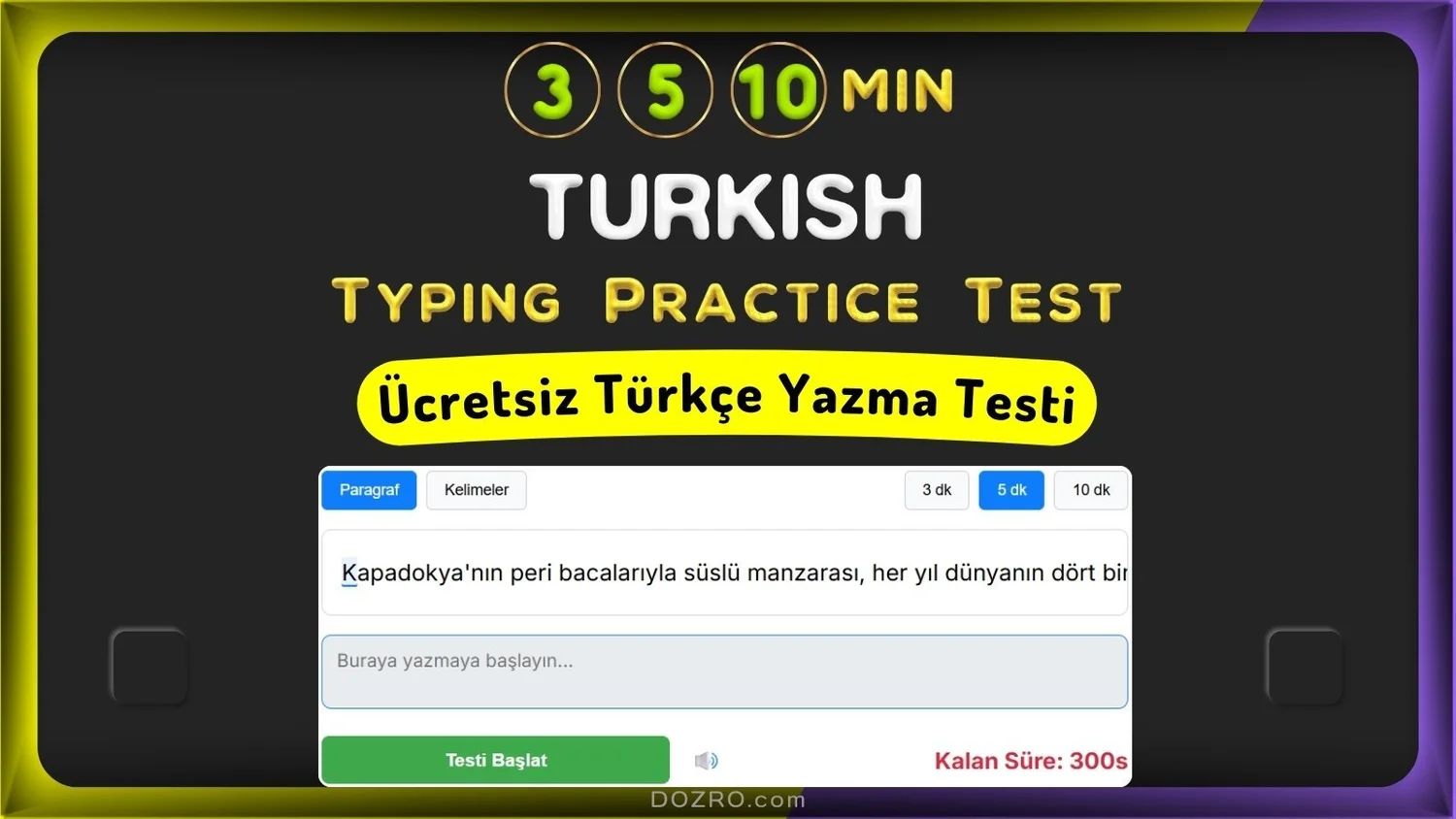 Turkish Typing Speed Test 3, 5, 10 Min – Yazma Hızı Ölçme Testi ...