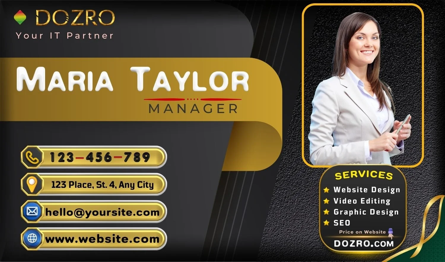 Printable Visiting Card for Business Professionals Price $25 — DOZRO