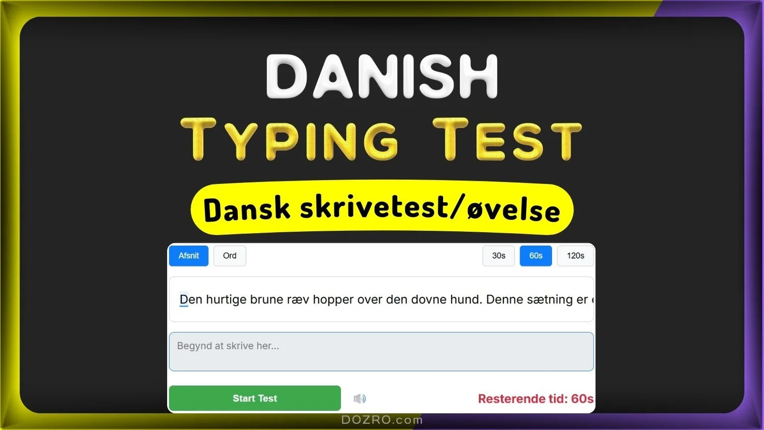 Danish Typing Test – Skrivehastighedstest Dansk | Online Practice (30s ...