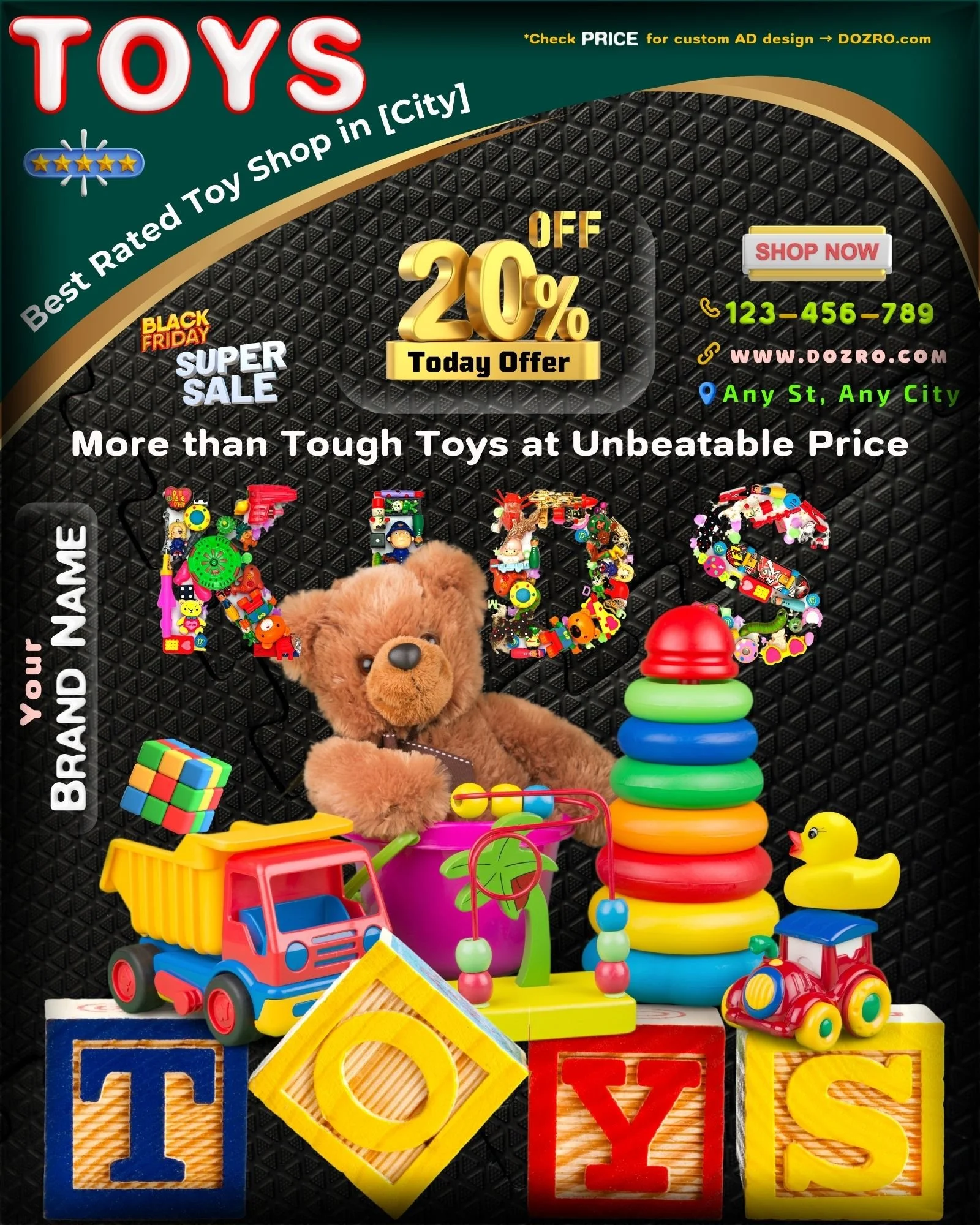 Flyer Ad design poster example for Toys advertisement — DOZRO
