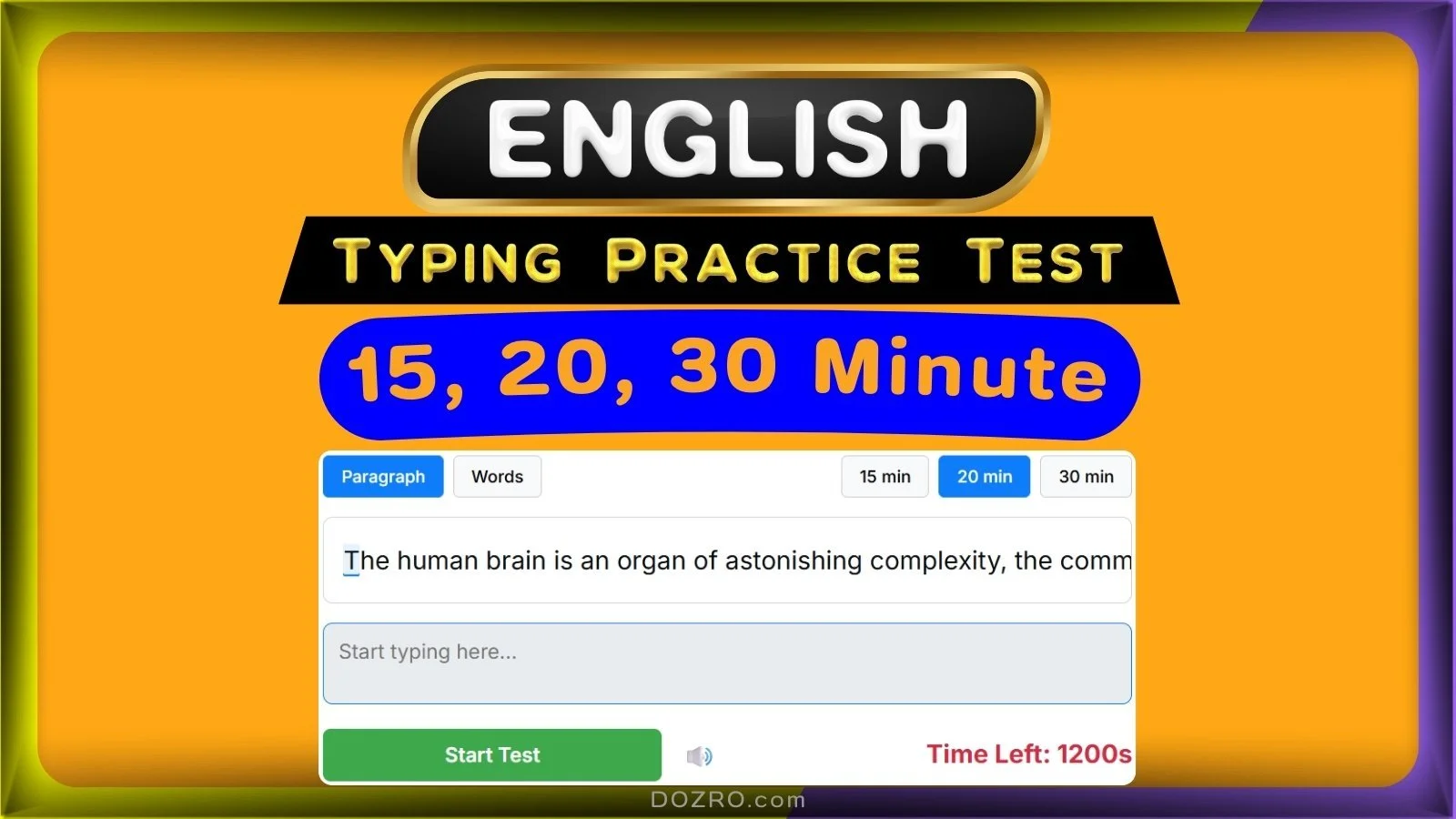 English Typing Test – 15, 20, 30 Minute | WPM Accuracy Tracker — DOZRO