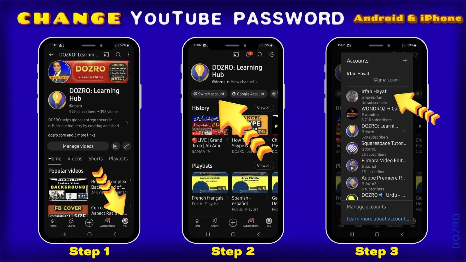 9 Quick Steps to Change YouTube Password on Android & iPhone App — DOZRO
