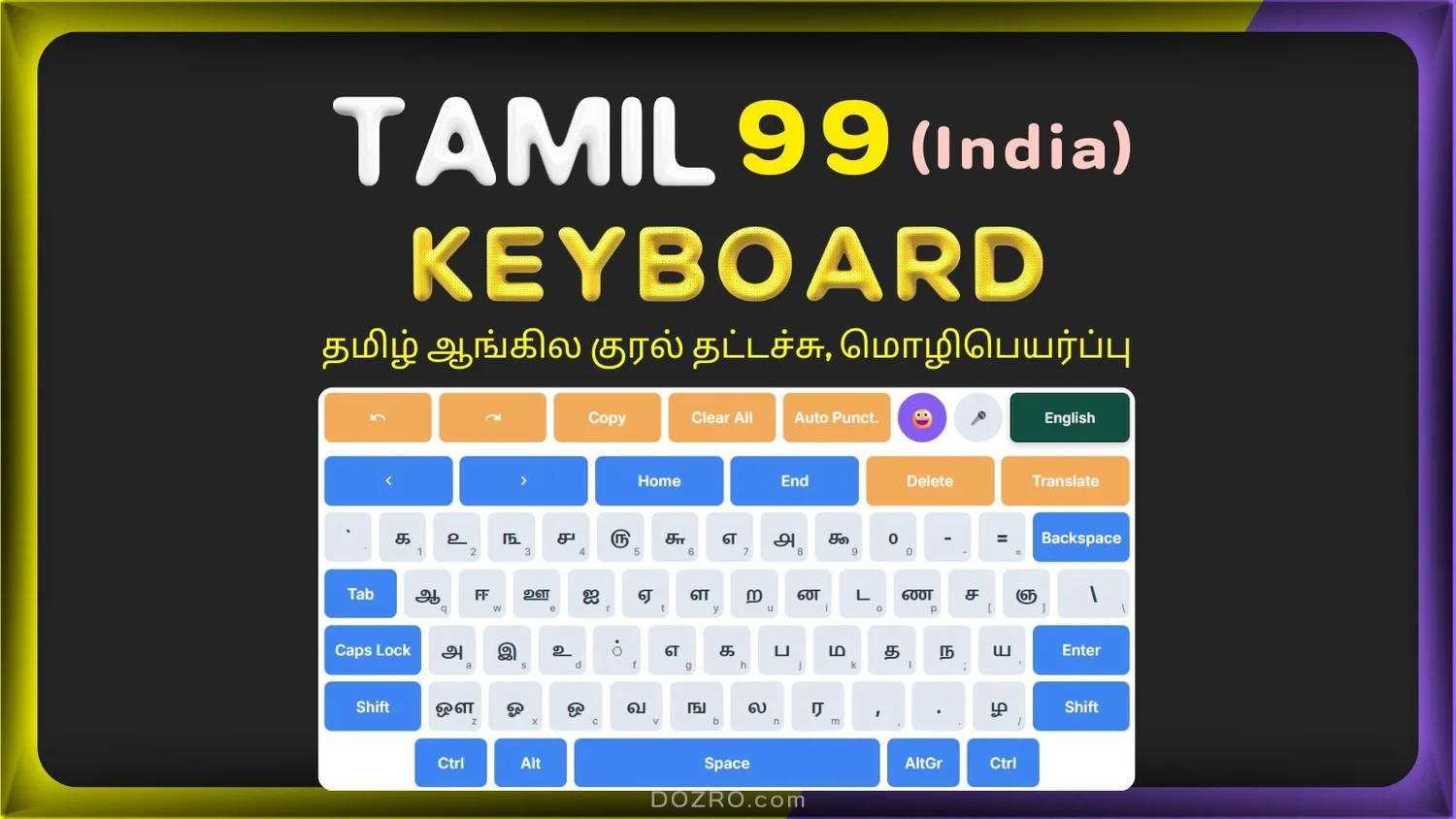 Tamil 99 (India) Phonetic Keyboard Online with Voice, Text, English ...