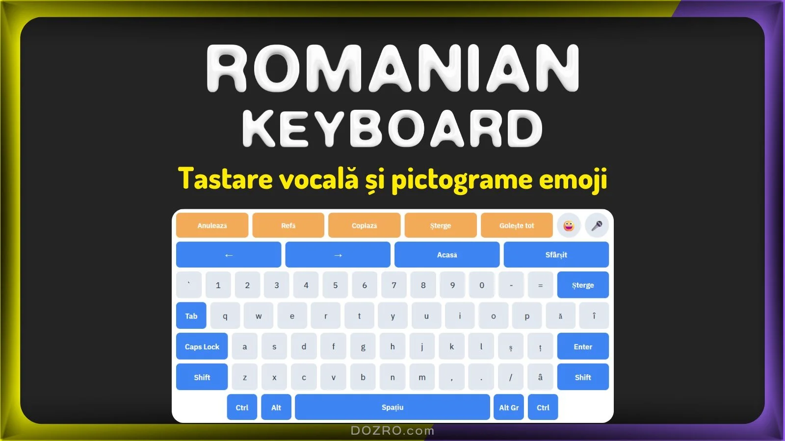 Tastatură virtuală românească cu tastare vocală și pictograme Emoji ...