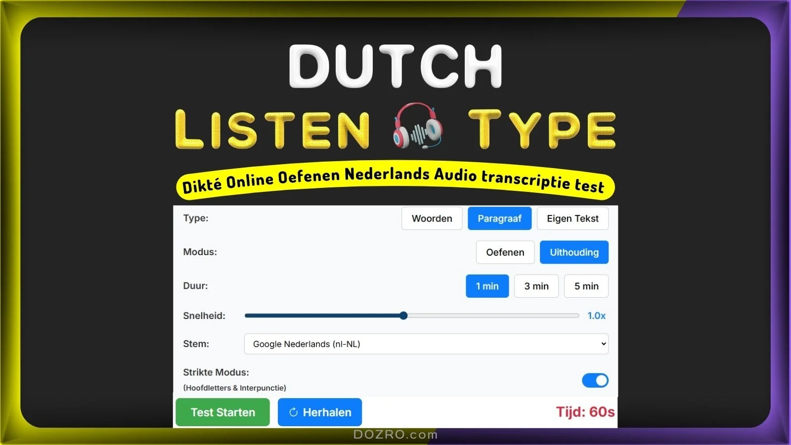 Dutch Listen and Type Practice – Dikté Online Oefenen Nederlands — DOZRO