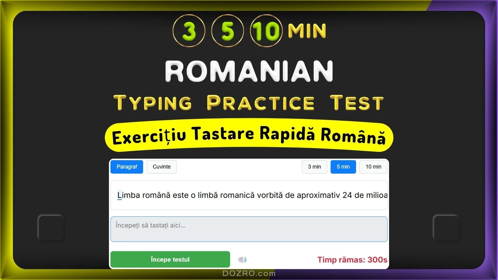 Romanian Typing Test 3, 5, 10 Min – Test Viteză Tastare Română ...