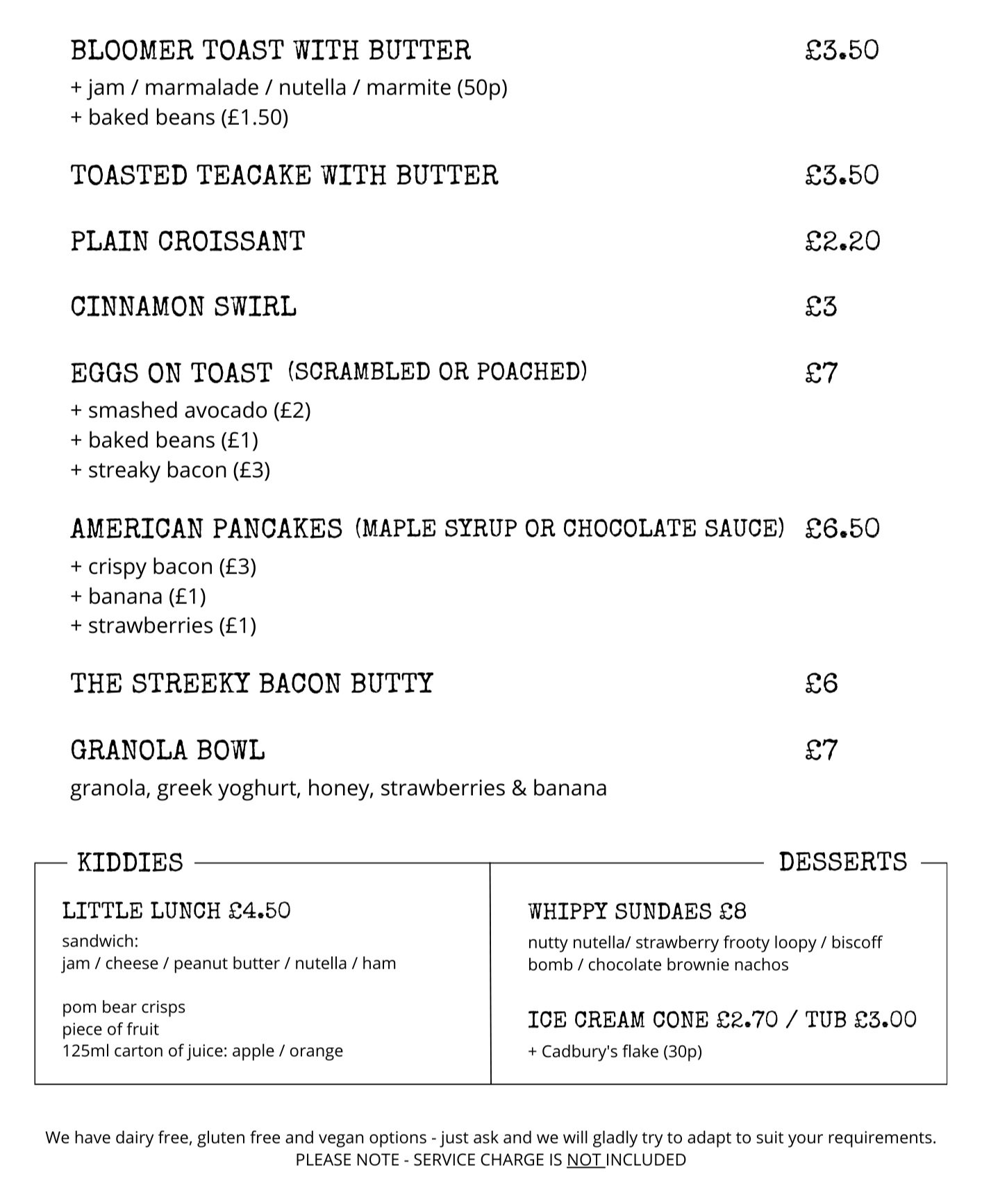 Menu 1 — Greens Coffee Co